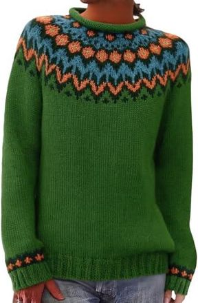 Generic Fccrian Pull pour femme à col roulé et manches longues et col rond - Sweatshirt Y2K doux et confortable à col rond - Pull intelligent ajusté uni à col