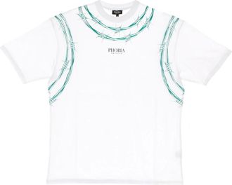Phobia Archive Homme, Tops, Blanc, Taille: XL Green Barbed Wire Tee