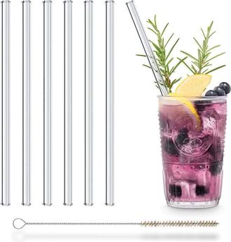 Halm HALM Glasstrohhalme 6 Stück in Kristalloptik: Spiegelnde Lichteffekte, extravaganter Glas Trinkhalm - Strohhalme 20cm - Wiederverwendbar - Stabil - Sp