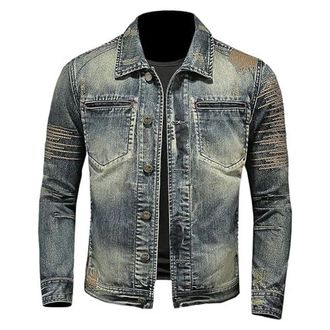 Generic Veste de travail western &agrave; manches longues Chamarra Vaquera Para Hombre, veste d&eacute;contract&eacute;e en denim pour homme, collection 2026, bleue, taille 4XL