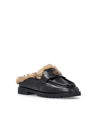 Pinko Womens Clogs Nora 09 Black Leather Slippers Flat Shoes