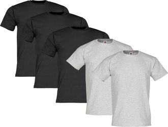 Fruit Of The Loom Heavy Cotton Tee Shirt 5er-Pack Herren, 3X Black + 2X Heather Grey, XXL