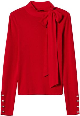 Twin-Set Stehkragen-Pullover mit Schleife - Rot