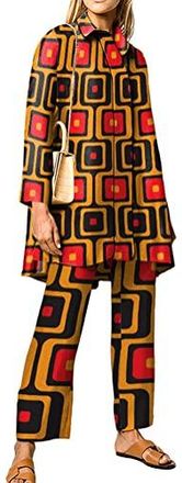 ORANDESIGNE Femme Shirt 2 Pièces Set Élégante Ample Imprimées Ensemble de Chemises à Boutons Chic et Pantalon Large à Taille élastiquée Deux Pièces Informel Panta