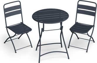 Blumfeldt Bistrotisch Mit Stühlen - 60 cm Rund Klappbar, Wetterfester Stahl, Outdoor-Set, Platzsparend, Ideal Für Garten, Balkon, Terrasse, Modernes Design, 2 S