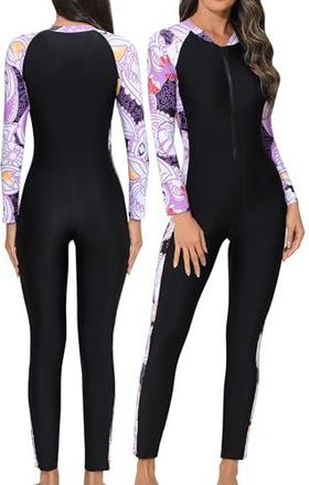 Feoya Femmes Maillot de Bain Manches Longues Anti-UV Combinaison de Surf Maillot de Bain Une Pièce Zippé Costume de Bain Natation Sport Piscine Plage Violet