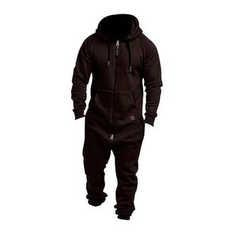 Generic Combinaison à capuche en polaire pour homme, avec cordon de serrage et fermeture éclair intégrale, survêtement dhiver isolé pour homme, avec poches (m