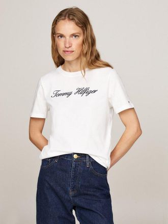 Tommy Hilfiger T-Shirt NOS SCRIPT REGULAR C-NK SHORT SLEEVE mit Rundhals und kontrastfarbener Stickerei, Regular Fit