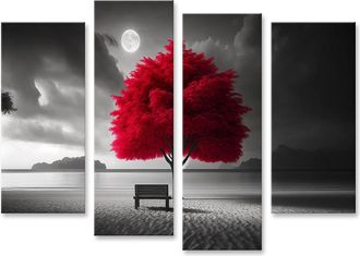 Islandburner Bild auf Leinwand Dramatische Küstenlandschaft mit Leuchtend rotem Baum Bilder Wandbilder Poster