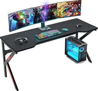Soges Bureau Gaming 160cm Informatique Ordinateur Gamer Pro Bureau de Jeu Table avec Tapis de Souris à Couverture complète Noir