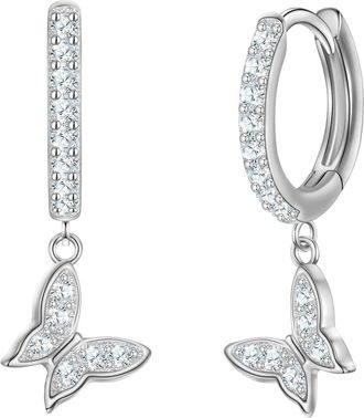 Glanzst&uuml;cke M&uuml;nchen Ohrringe - Sterling Silber Creolen Zirkonia Schmetterling - Gr. unisize - in Silber - f&uuml;r Damen