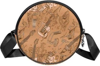 Generic Sac &agrave; bandouli&egrave;re rond pour femme, motif musical, petit sac &agrave; bandouli&egrave;re avec fermeture &eacute;clair, bretelles r&eacute;glables, sac &agrave; main rond d&eacute;contract&eacute; pour