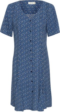 Cream Damen Womens Dress V-Neck Buttons Fit and Flare Silhouette Short Sleeves Kleid, Animal Skin Blue, 38