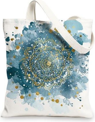 Generic Sacs fourre-tout en toile mandala, design aquarelle artistique, sacs à provisions réutilisables, bohème chic, léger, lavable à lépaule St, bleu sarcel
