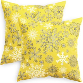 CaliTime Pack von 2 Weihnachten Gem&uuml;tliches Fleece Schneeflocken Beide Seiten werfen Kissenbez&uuml;ge Kissenbez&uuml;ge f&uuml;r Couch Bett Sofa 40 x 40cm Gold