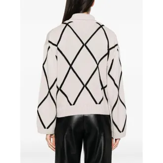 Allude Argyle Roll Neck Sweater - Beige