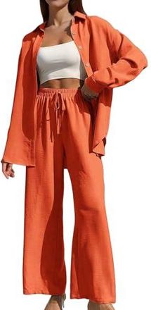 Generico Ensemble de 2 pi&egrave;ces pour lautomne &eacute;l&eacute;gant et d&eacute;contract&eacute; chemisier en mousseline avec boutons et pantalon avec ceinture &eacute;lastique, convient pour le j