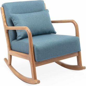 Sweeek Sweeek - Fauteuil à bascule design en bois et tissu. 1 place. rocking chair scandinave. bleu