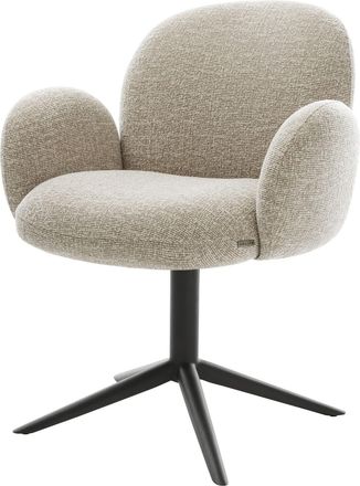 DELIFE Esszimmerstuhl Nube-Flex mit Armlehnen Fußkreuz Schwarz Webstoff Soft Beige 360° drehbar Wippfunktion Taschenfederkern