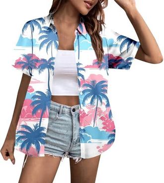 Generic Chemise hawa&iuml;enne &agrave; manches courtes pour femme Motif palmier tropical boutonn&eacute; Mexique Graphique amusant Vacances D&eacute;contract&eacute; Bowling Plage Croisi&egrave;re 