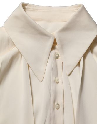 Dolce & Gabbana Womens Off White Ascot Collar Long Sleeves Blouse Top Silk Elastane