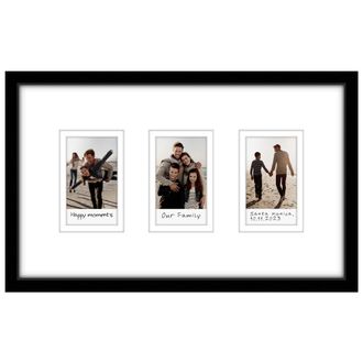 Americanflat Bilderrahmen mit 3 Öffnungen für 5 x 7 cm Sofortdruck-Fotos - schwarzer Mini-Bilderrahmen für Tischplatte und Wanddisplay mit bruchfestem Glas