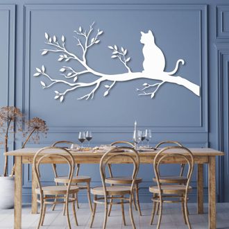 Generic Moderne minimalistische Wanddekoration aus Metall: Katze auf einem AST, Katze, AST-Wanddeko, Tier-Wanddeko f&uuml;r Wohnzimmer, Schlafzimmer, Badezimmer, G