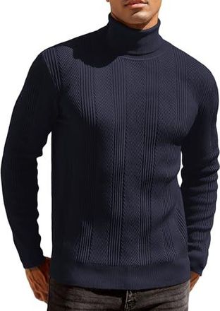 Coofandy Pull Col Roulé Homme Pull Tricot Côtelé Pulls Col Montant Chaud Slim Fit Pullover Basique Casual Hiver Sweater Bleu Violet XL