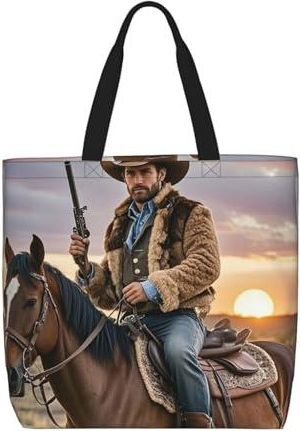 Generic Cowboy West Sac Fourre-Tout Pliable Tote Bag D&eacute;contract&eacute; Sac A Main Femmes Pour Travail Plage Shopping