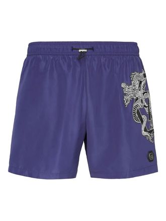 Philipp Plein Badeshorts mit Drachen-Print - Blau