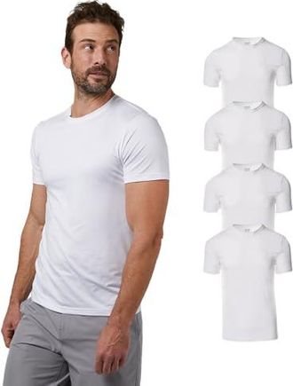 32 Degrees Lot de 4 t-shirts à col rond pour homme | Anti-odeur | Séchage rapide | Extensible dans les 4 sens, blanc, Taille M