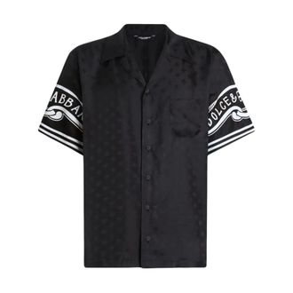 Dolce & Gabbana Schwarzes Button-Up Hemd mit Logoaufdruck - - Shirts - Herren - Schwarzk - L