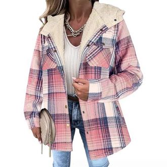 Generic Veste &agrave; capuche boutonn&eacute;e en laine sherpa &agrave; manches longues pour femme, manteaux doubl&eacute;s en polaire, vestes d&eacute;contract&eacute;es &agrave; capuche boutonn&eacute;es &agrave; manch