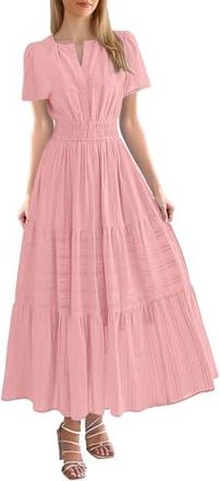 Generic Robe d&eacute;t&eacute; 2026 d&eacute;contract&eacute;e pour femme, l&eacute;g&egrave;re, &agrave; manches courtes, col en V, taille &eacute;lastique, avec poches, robe de plage boh&egrave;me, robe baggy pour les 