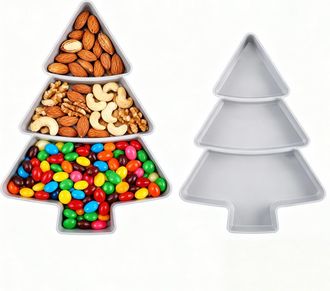 Angoily Weihnachtsbaum Teller, 2 St&uuml;ck Teller f&uuml;r Weihnachtsbaum, Chip- und Dip-Set, 3 F&auml;cher, Kunststoffteller, Geschirr, Lebensmittelaufbewahrung f&uuml;r Weihna