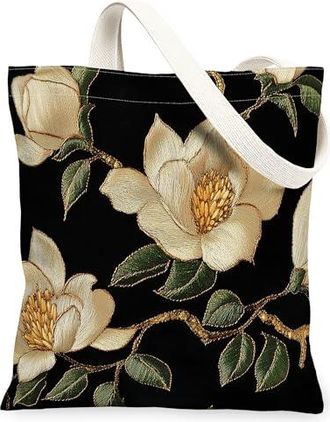 Generic Sac fourre-tout en toile de fleurs de magnolias printaniers pour le shopping, 33 x 38,1 cm, sac d&eacute;picerie r&eacute;utilisable pour femme, sac d&eacute;picerie r&eacute;uti
