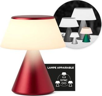 Lexon Lampe de bureau LED LUMA M, lampe de table sans fil tactile avec variateur dintensité et synchronisation multi lampes, 9 couleurs de lumière pour bure