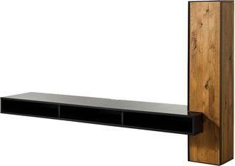 Massivmoebel24 Ensemble meuble tv 234x49x140 en bois de ch&ecirc;ne sauvage naturel huil&eacute; / noir laqu&eacute; starnberg 07