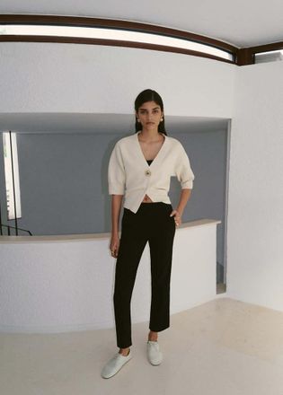 Mango Cardigan maille bouton bijou &eacute;cru - Femme - XS - MANGO