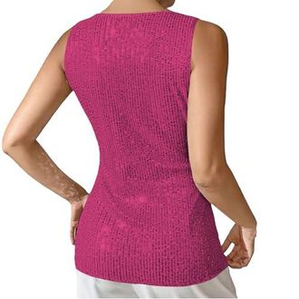 Generic D&eacute;bardeur pour femme &agrave; paillettes scintillantes haut &agrave; sequins grande taille, d&eacute;contract&eacute; col en V d&eacute;bardeur couleur unie top sans manches coupe d&eacute;con