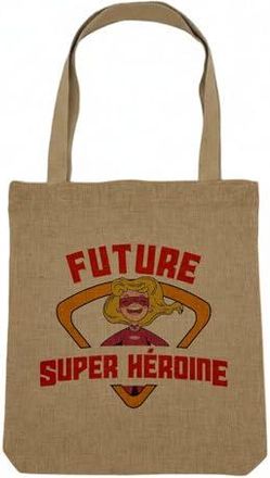 Fabulous Sac Shopping Tote Bag Aspect Lin - Future Super H&eacute;ro&iuml;ne R&ecirc;ve Enfant - Sac de Courses Toile Epaisse 360g Beige Naturel Cabas Port&eacute; Epaule Solide Imprim