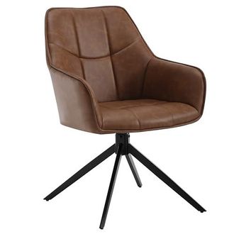 Woltu Chaise de Salle &agrave; Manger Pivotante, Chaise de Cuisine Pivotante avec Pieds en M&eacute;tal Noir, Fauteuil Rembourr&eacute; avec Dossier, Similicuir Vintage, Marron 