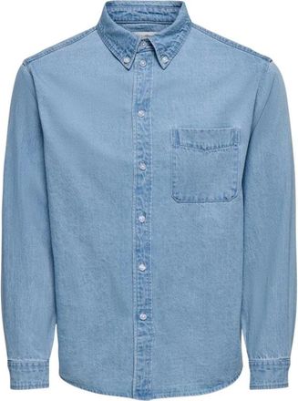 Only & Sons Only & Sons, Homme, Chemises, Bleu, Taille: M Chemise Classique &agrave; Manches Longues et Col Rond avec Poche Unique