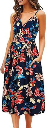 Generic Robes amincissantes d&eacute;t&eacute; pour femmes, sans manches, col trap&egrave;ze, soleil &eacute;vas&eacute;, 2026, Rouge, S