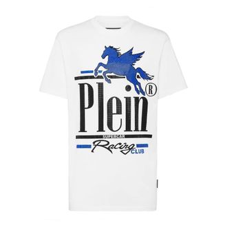 Philipp Plein Homme, Tops, Blanc, Taille: M T-Shirt Col Rond Racing