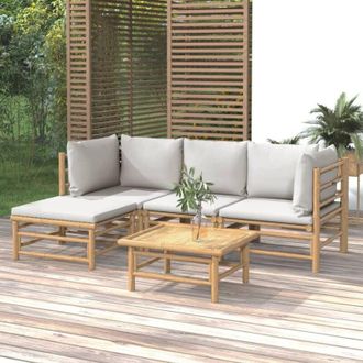 vidaXL 5-tlg. Garten-Lounge-Set mit Hellgrauen Kissen Bambus - Vidaxl