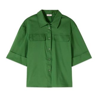 Oltre Popeline Hemd mit Taschen - - Blouses & Shirts - Damen - Gr&uuml;n - S