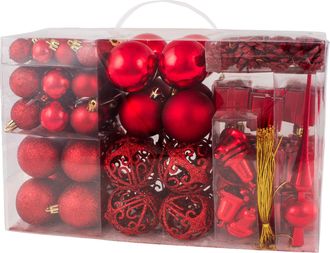 Brubaker 101-teiliges Set Weihnachtskugeln mit Baumspitze Rot Christbaumschmuck