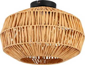 Eglo Deckenlampe Sheldon, Wohnzimmer Deckenleuchte Boho, Wohnzimmerlampe mit Lampenschirm aus Bast Papier, Lampe Decke mit E27 Fassung, Ø 38 cm