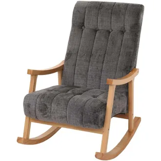 Hhg Schaukelstuhl HHG 857, Relaxsessel, Holz mvg Stoff/Textil Chenille (465g/m&sup2;) dunkelgrau, Gestell natur